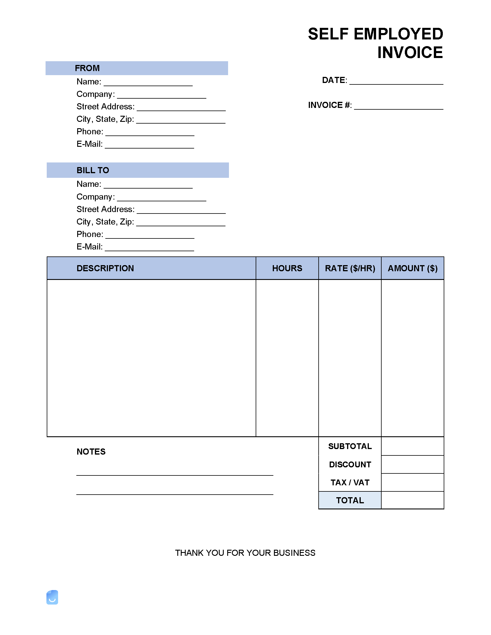 Self Employed Invoice Template Invoice Maker