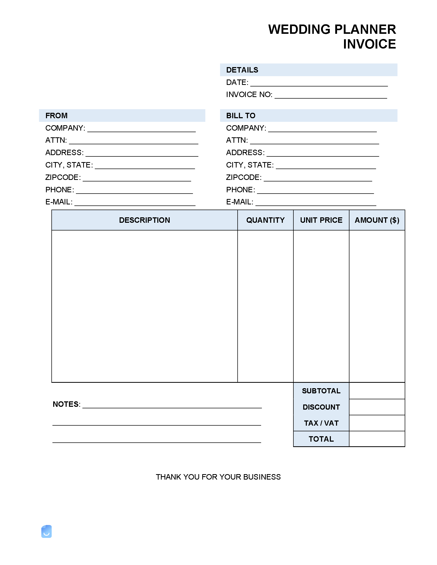 Wedding Planner Invoice Template Invoice Maker