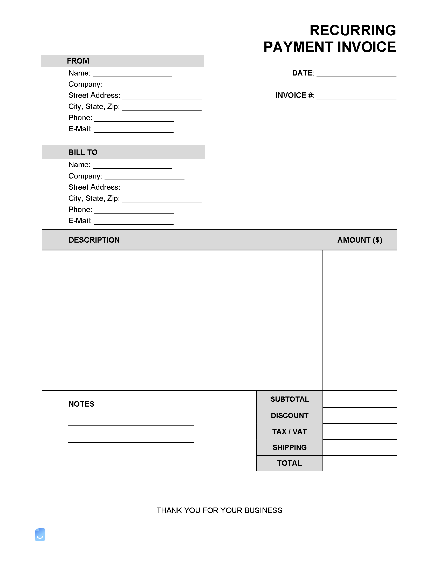 Recurring Payment Invoice Template Invoice Maker