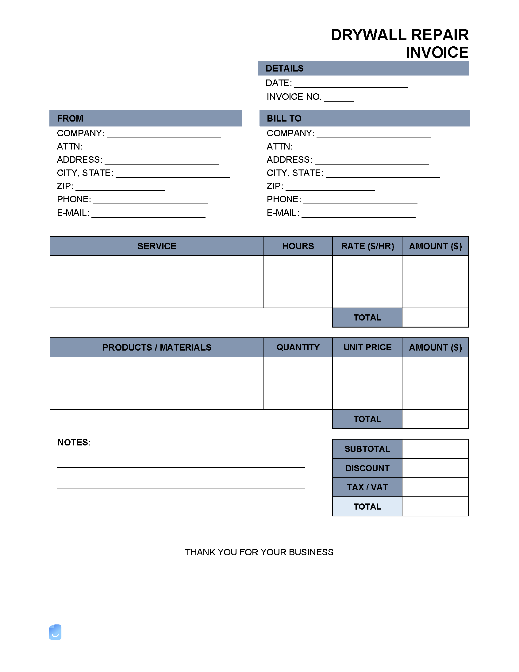 Drywall Repair Invoice Template Invoice Maker