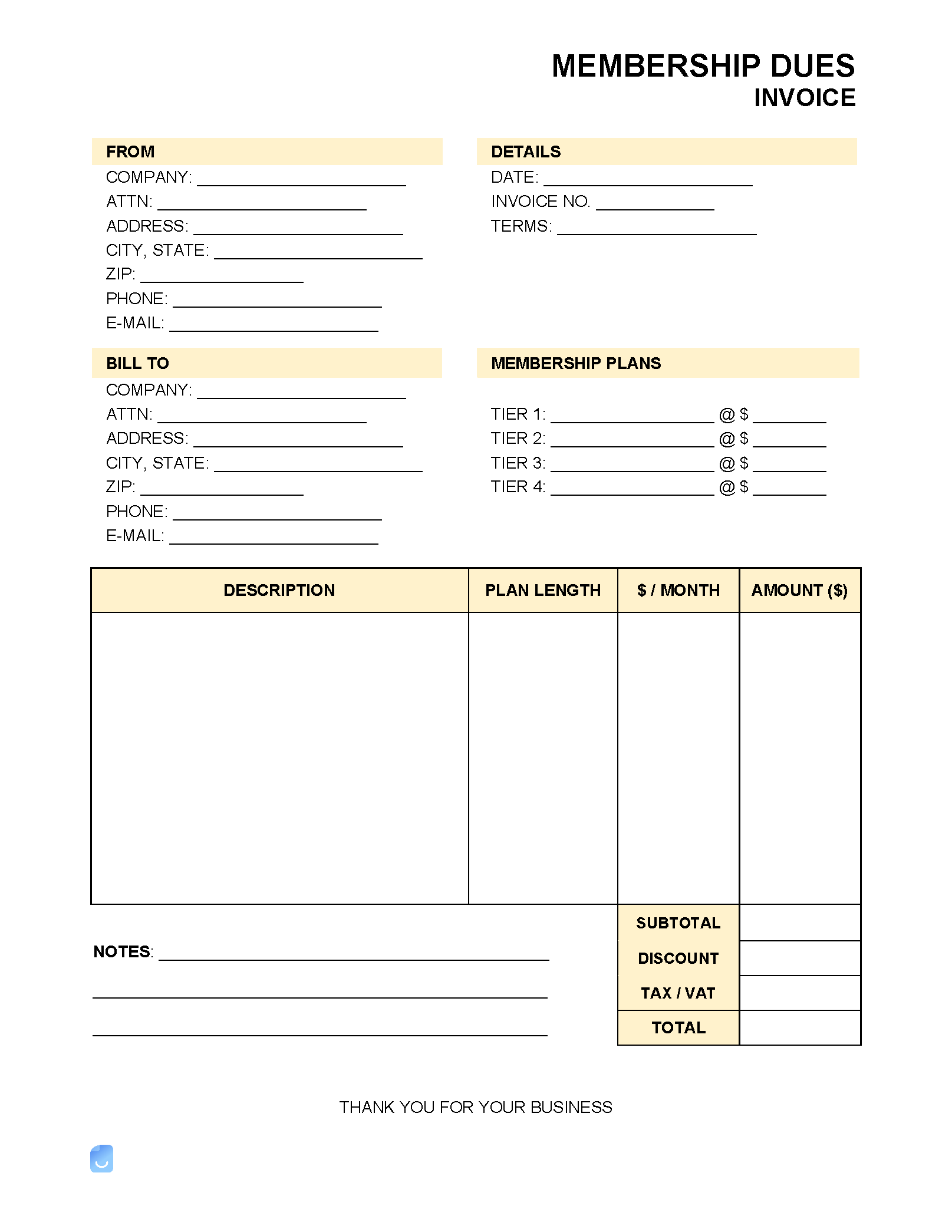 Membership Dues Invoice Template Invoice Maker