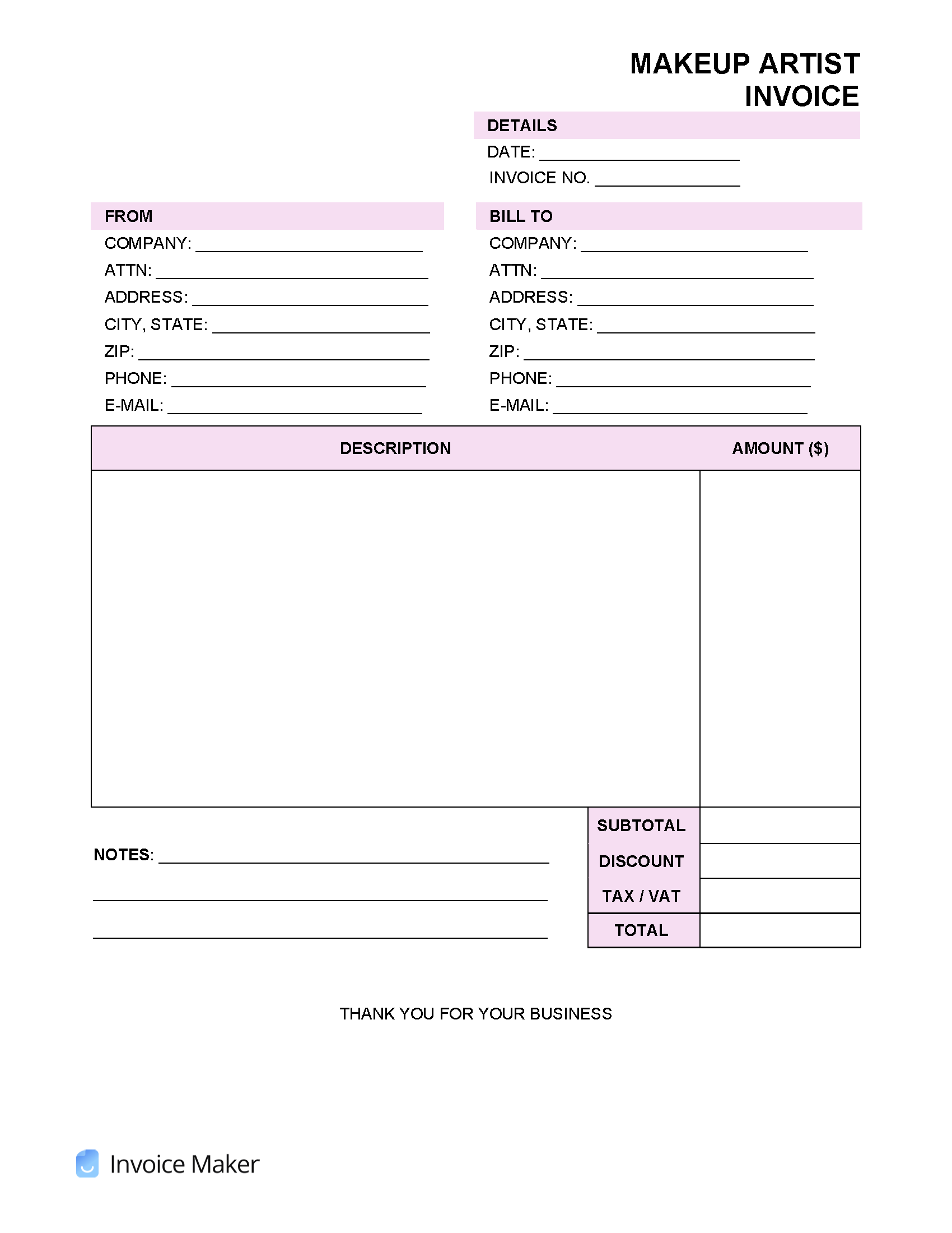 Makeup Artist Invoice Template Invoice Maker