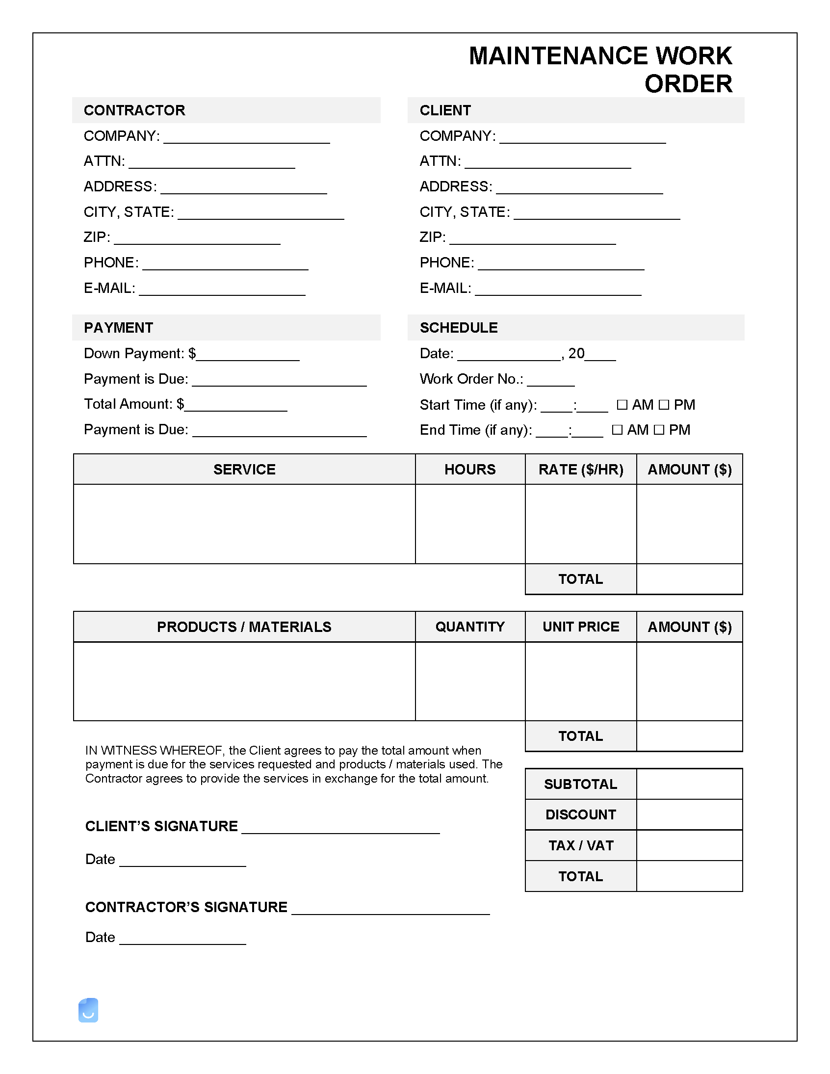 Maintenance Repair Work Order Templates 16 Invoice Maker