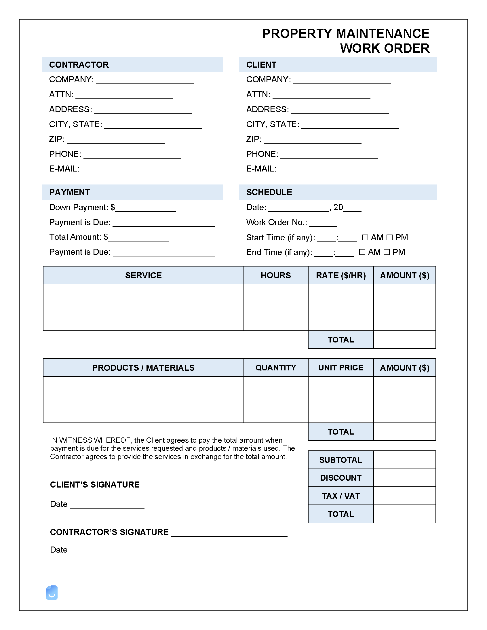 Property Building Maintenance Work Order Template Invoice Maker