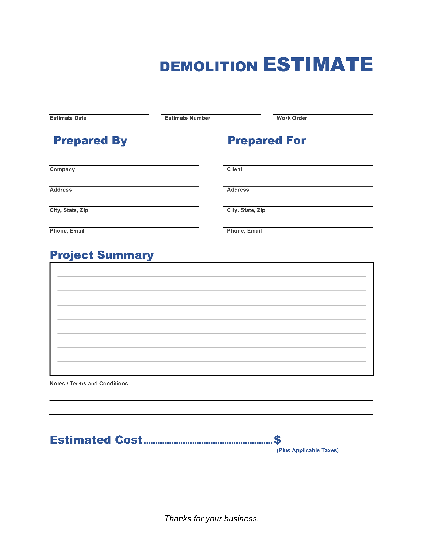 Demolition Estimate Template Invoice Maker