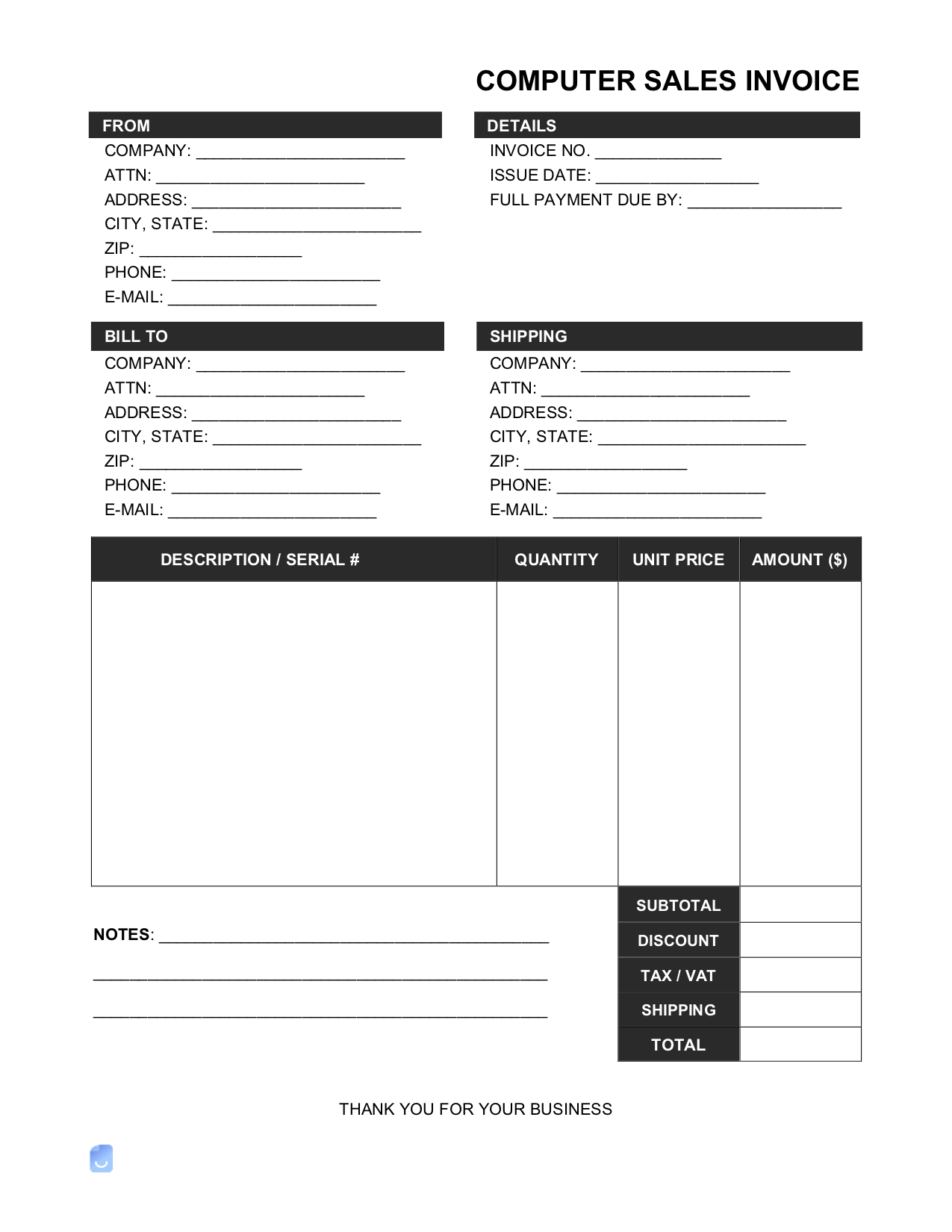 Computer Sales Invoice Template Invoice Maker