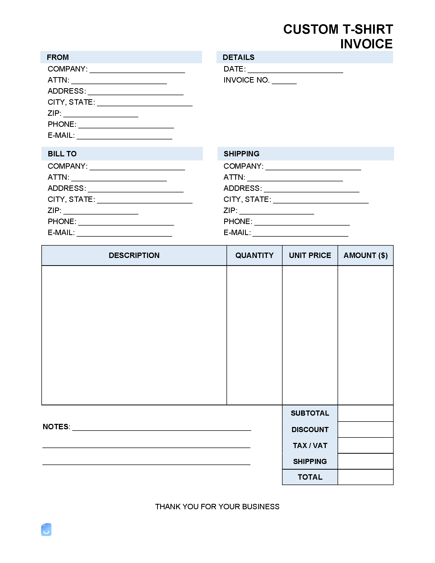 Custom T Shirt Invoice Template Invoice Maker