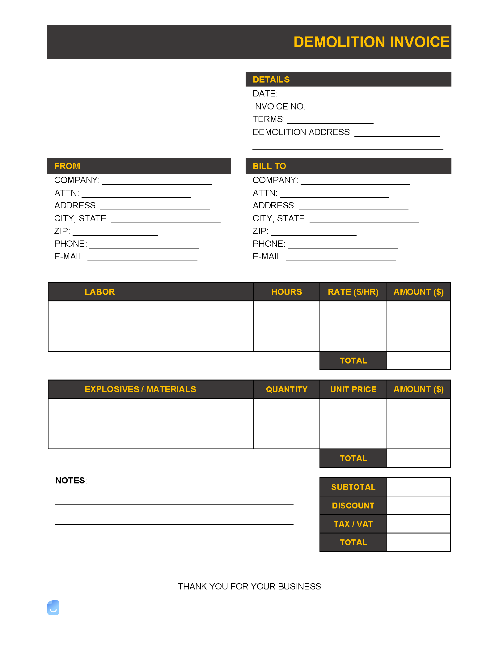 Demolition Invoice Template Invoice Maker