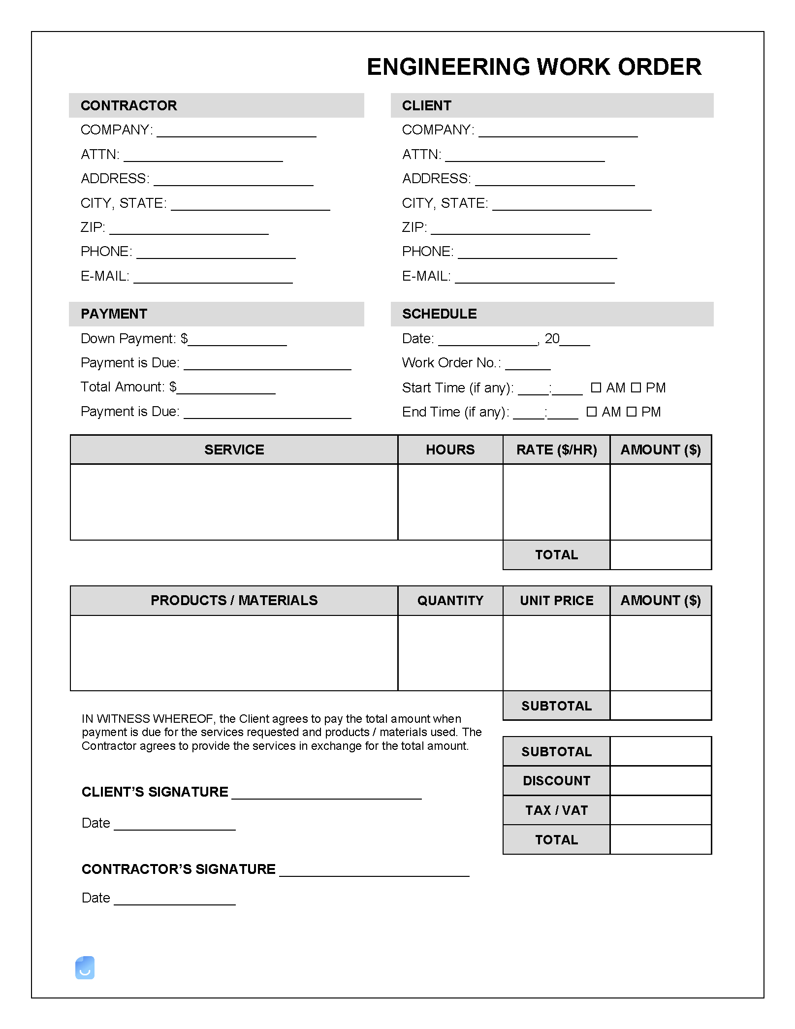 Engineering Work Order Template Invoice Maker