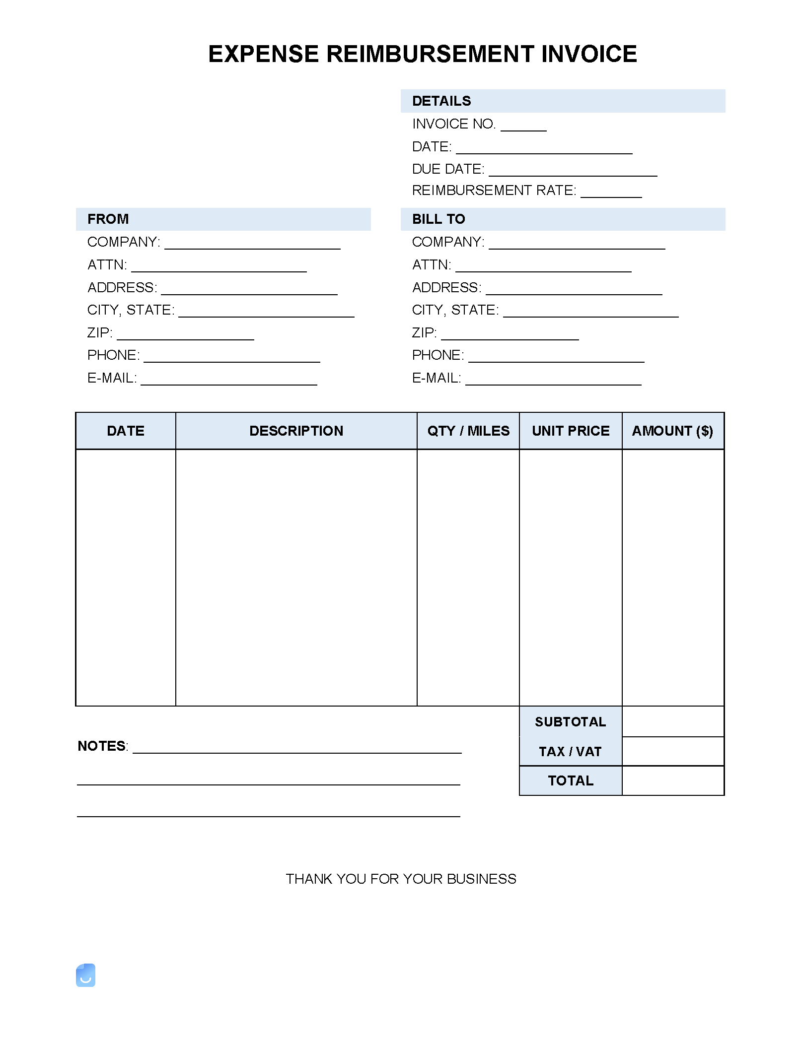 Expense Reimbursement Invoice Template Invoice Maker