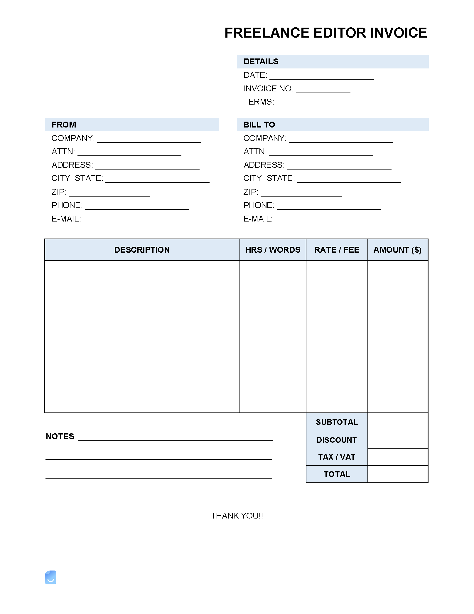 Freelance Editor Invoice Template Invoice Maker
