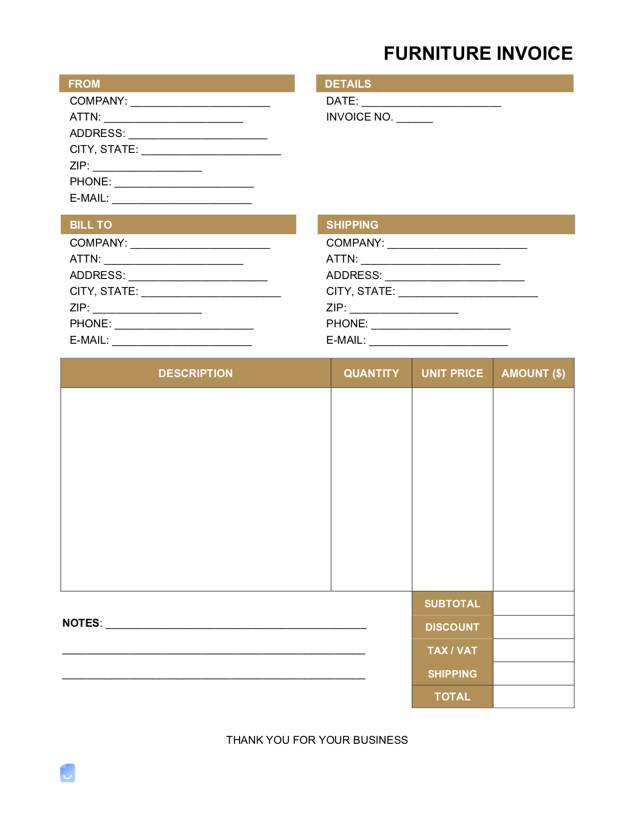 Furniture Invoice Template Invoice Maker