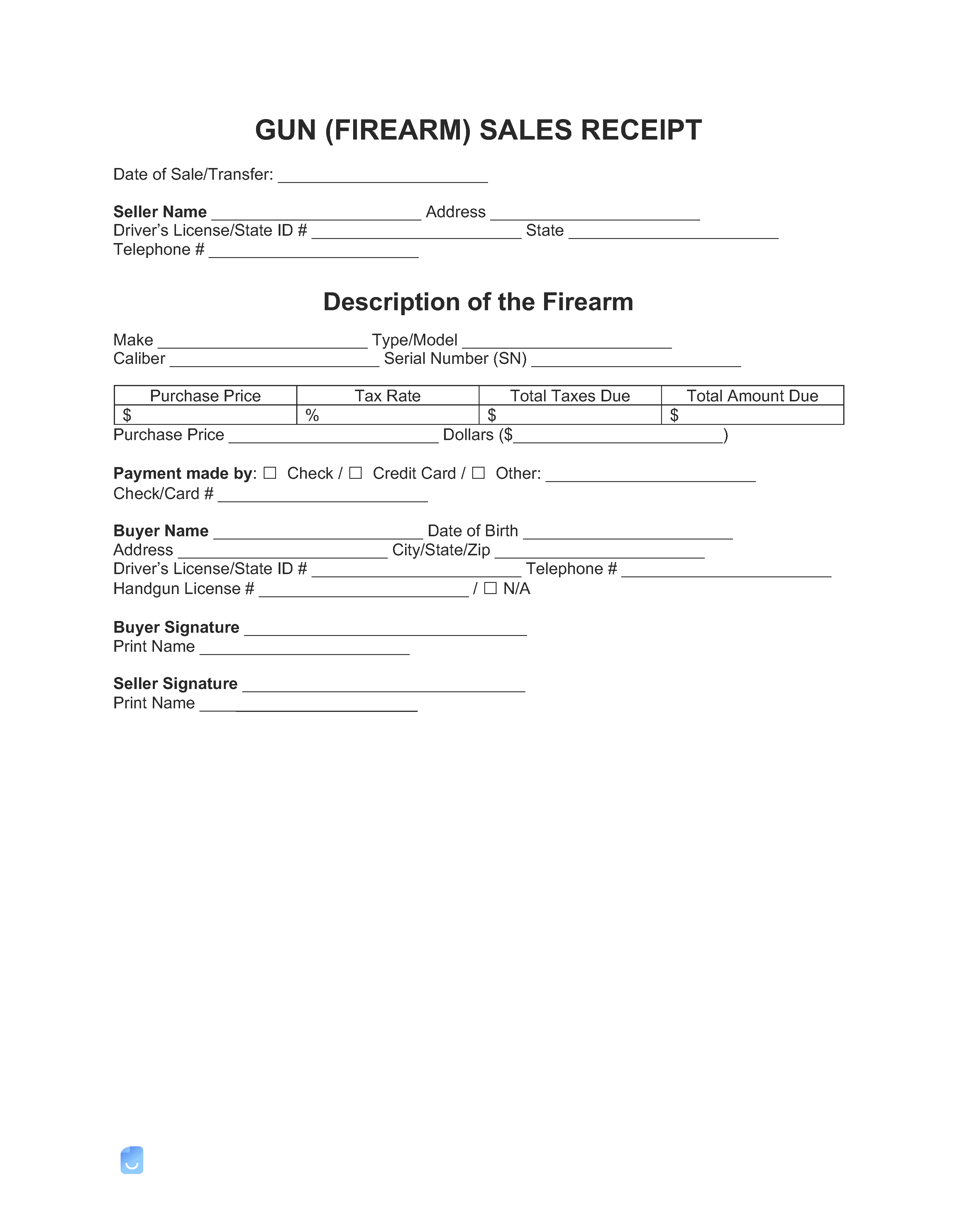 Gun Sale Receipt Template | Invoice Maker