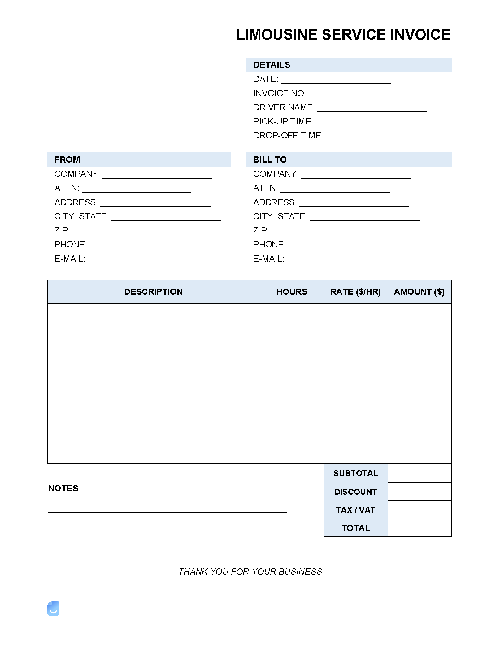 Limousine Service Invoice Template Invoice Maker