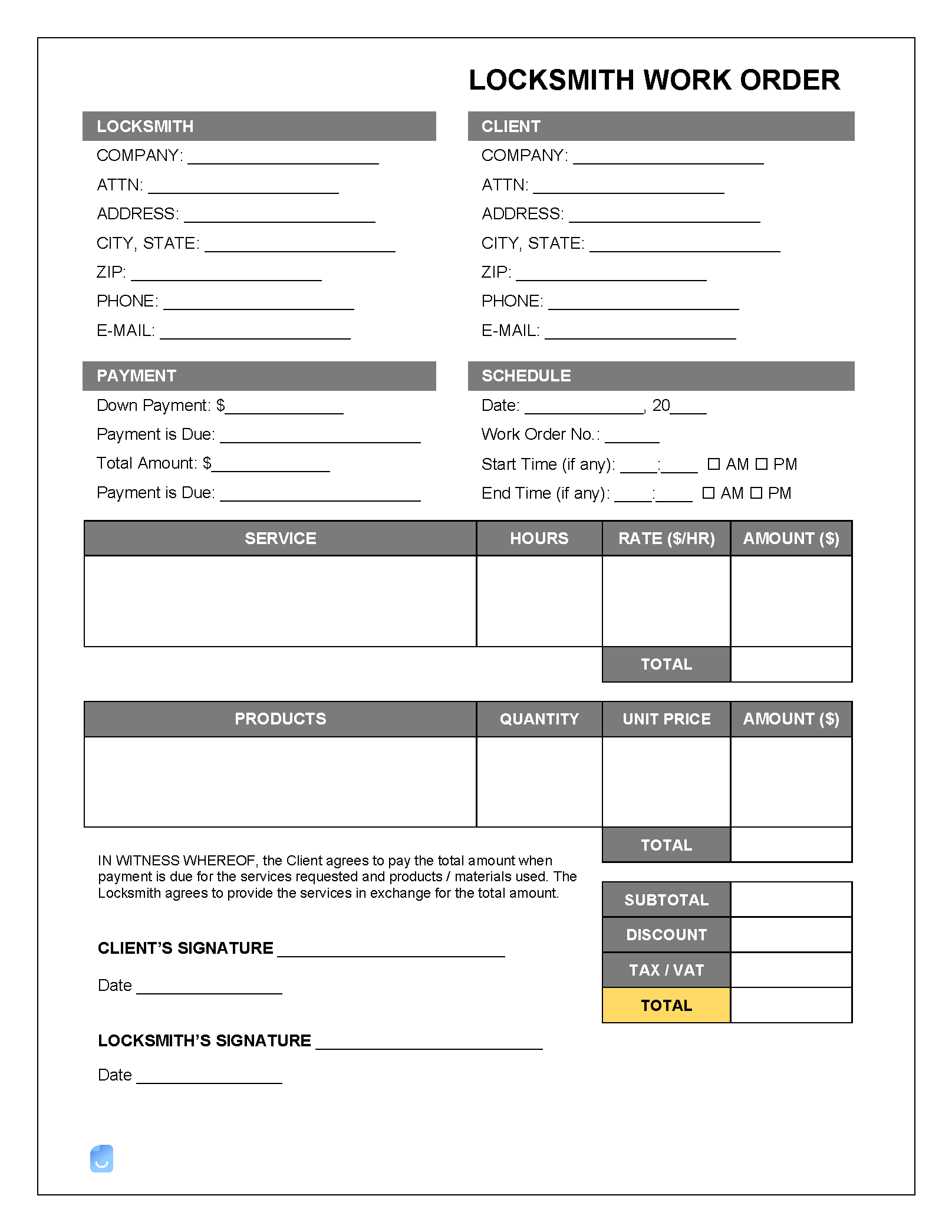 Locksmith Work Order Template Invoice Maker