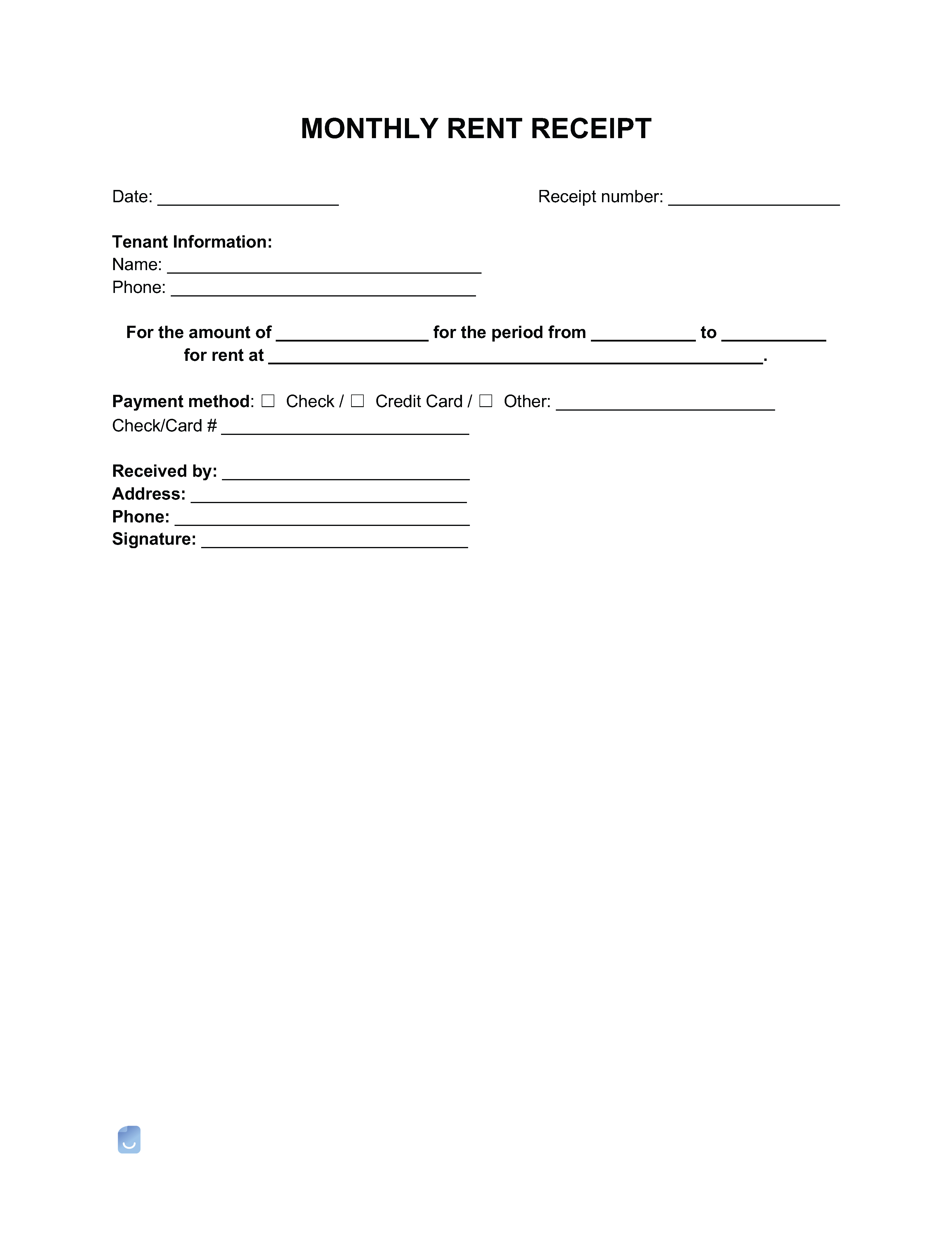 Monthly (Landlord) Receipt Template | Invoice Maker