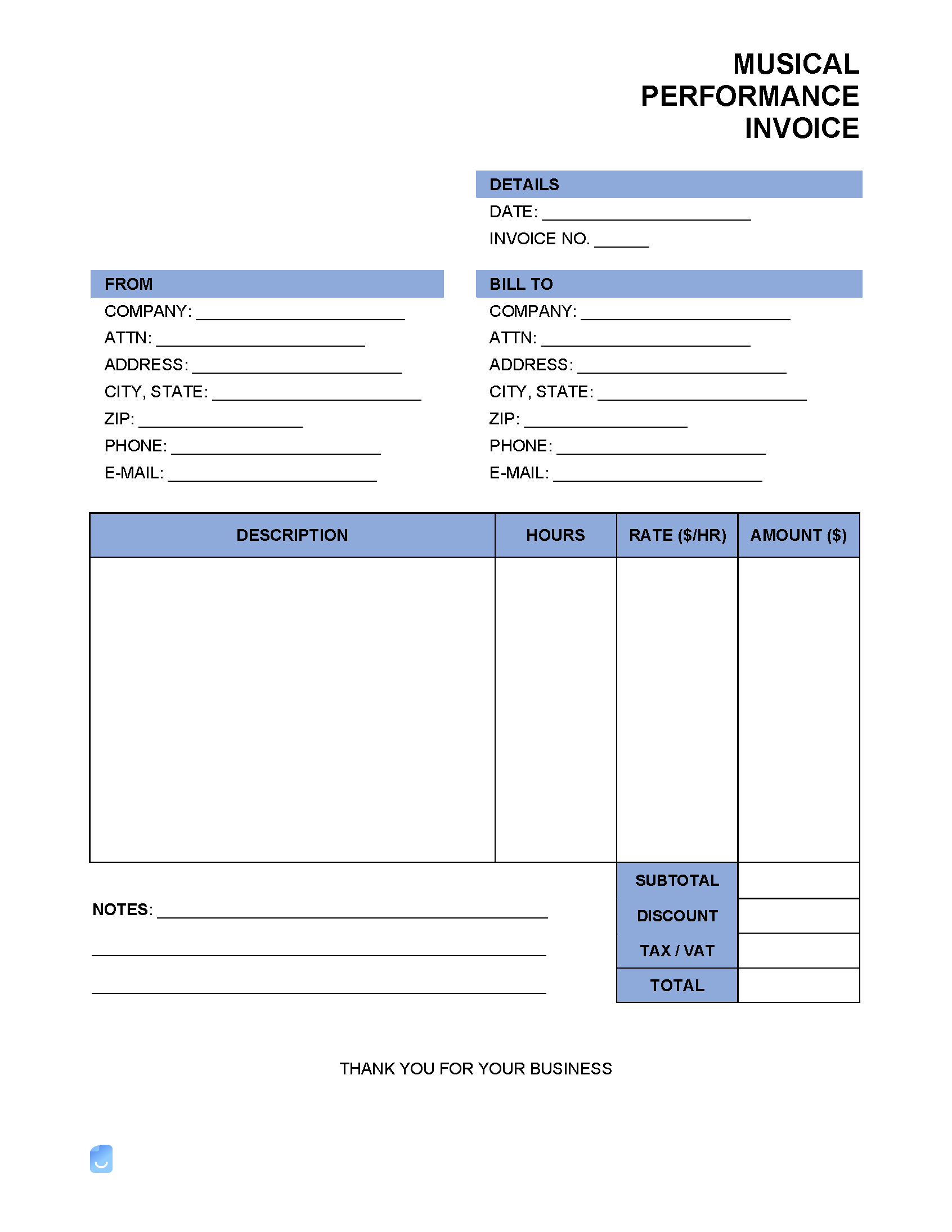 Musical Performance Invoice Template Invoice Maker