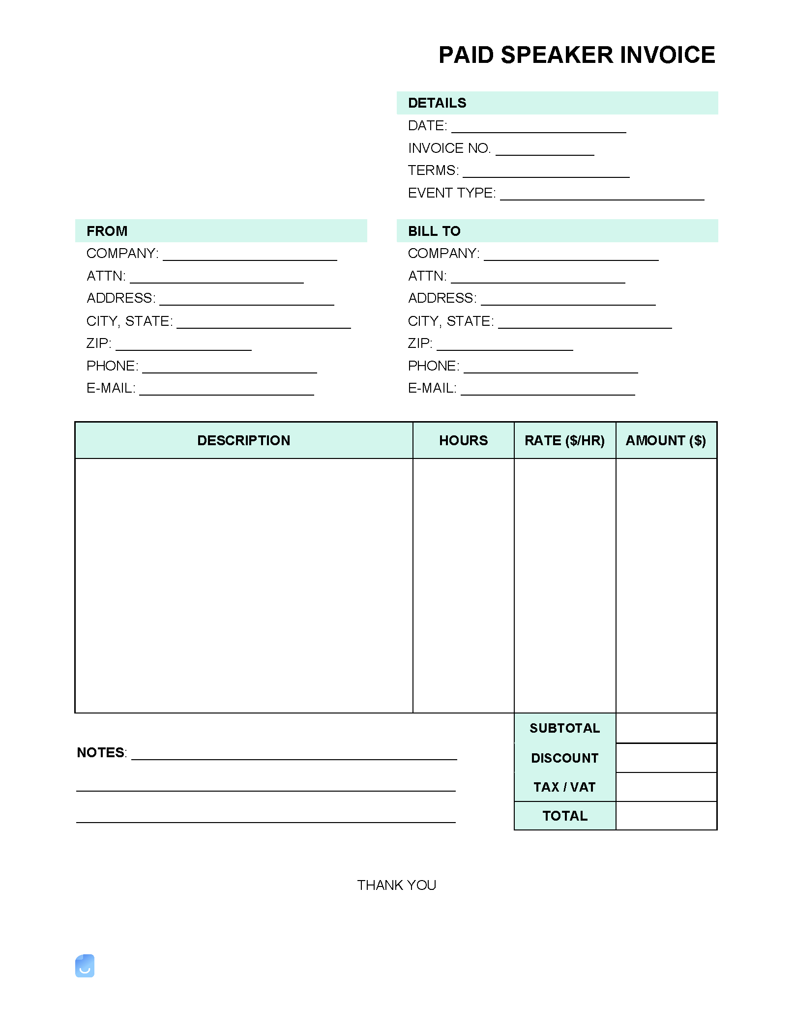 Speaker Invoice Template