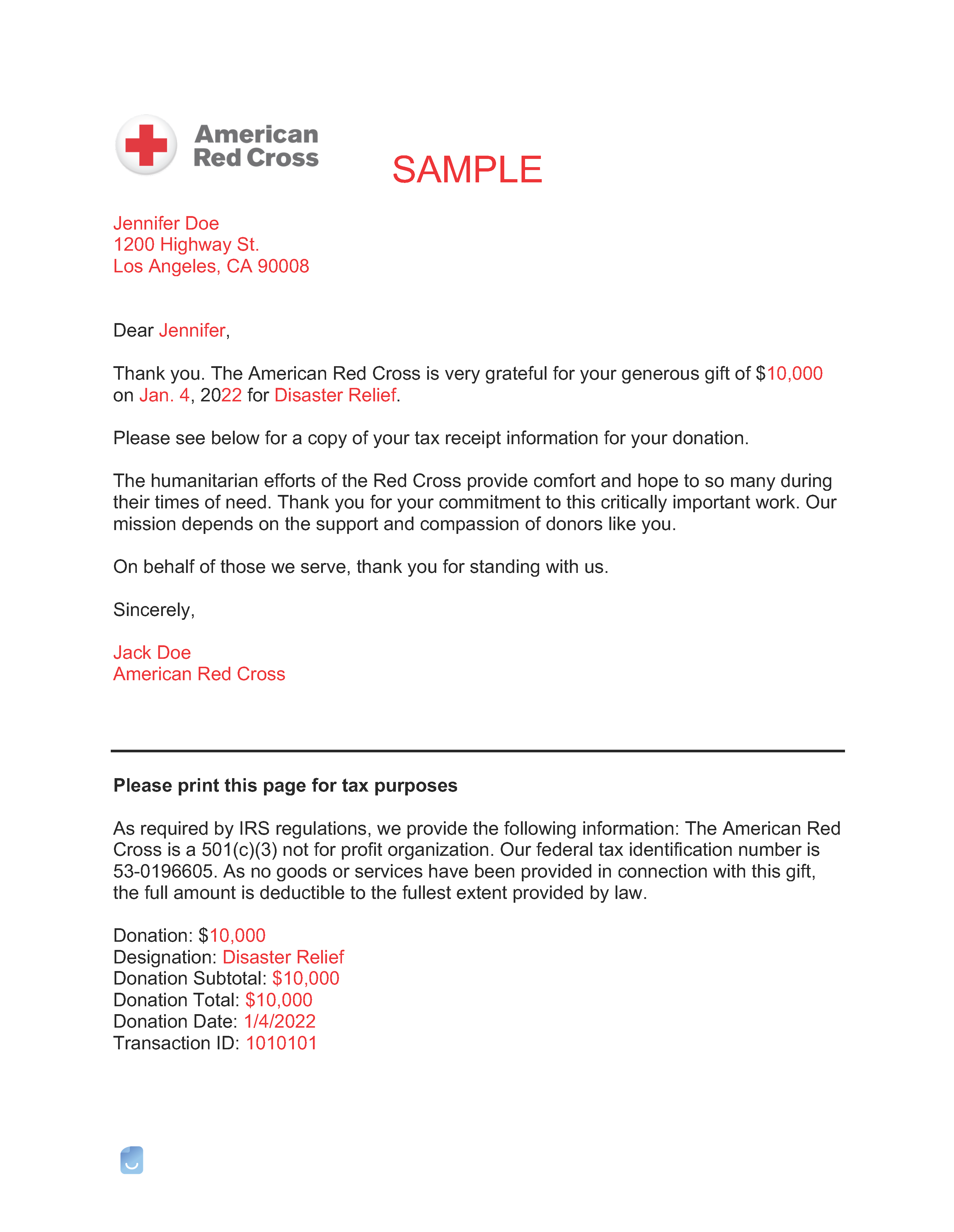 American Red Cross Donation Receipt Template | Invoice Maker