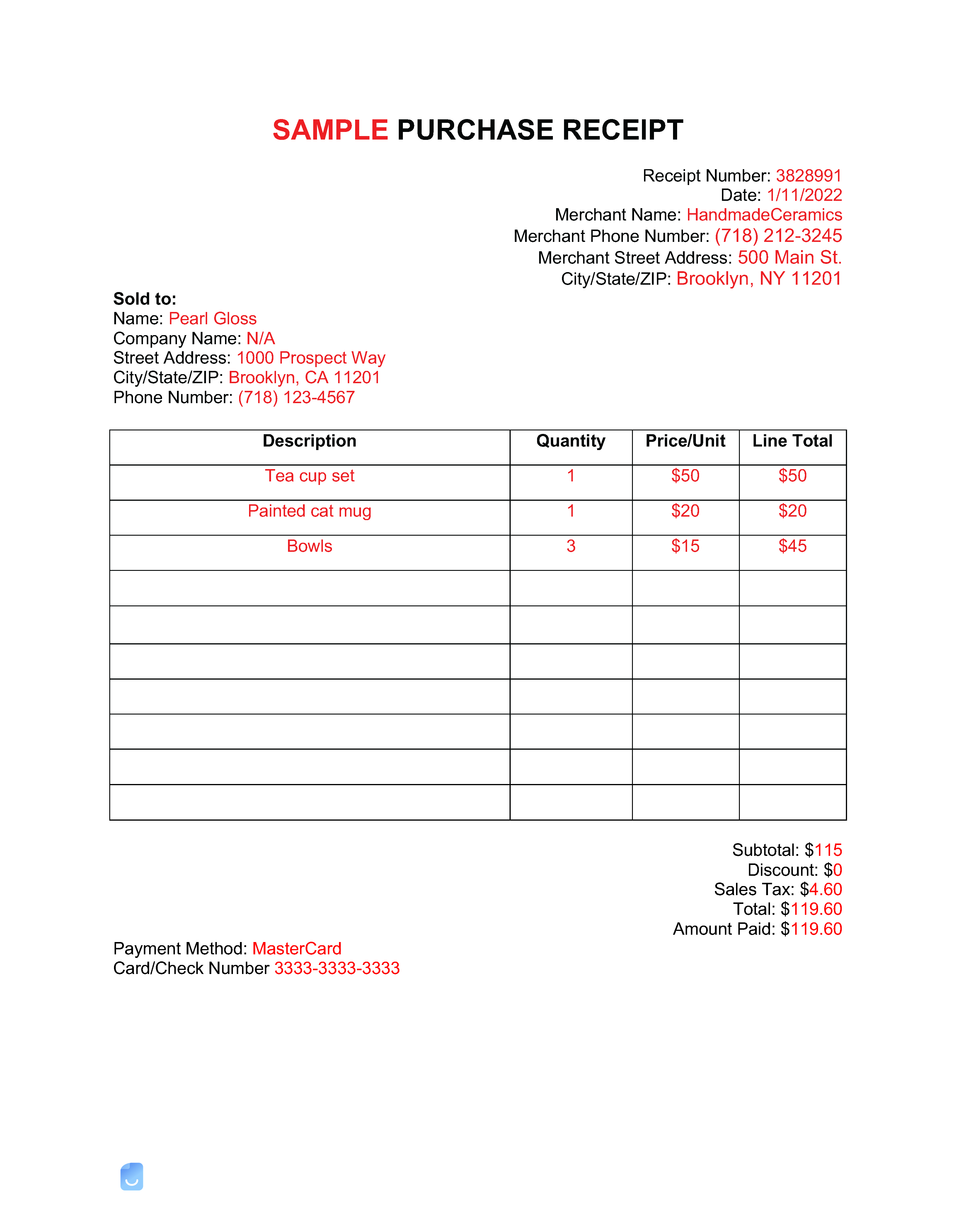 Purchase Receipt Template | Invoice Maker