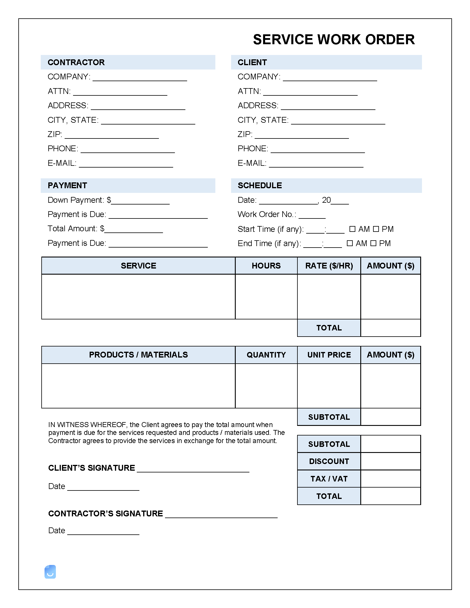 Service Work Order Template | Invoice Maker