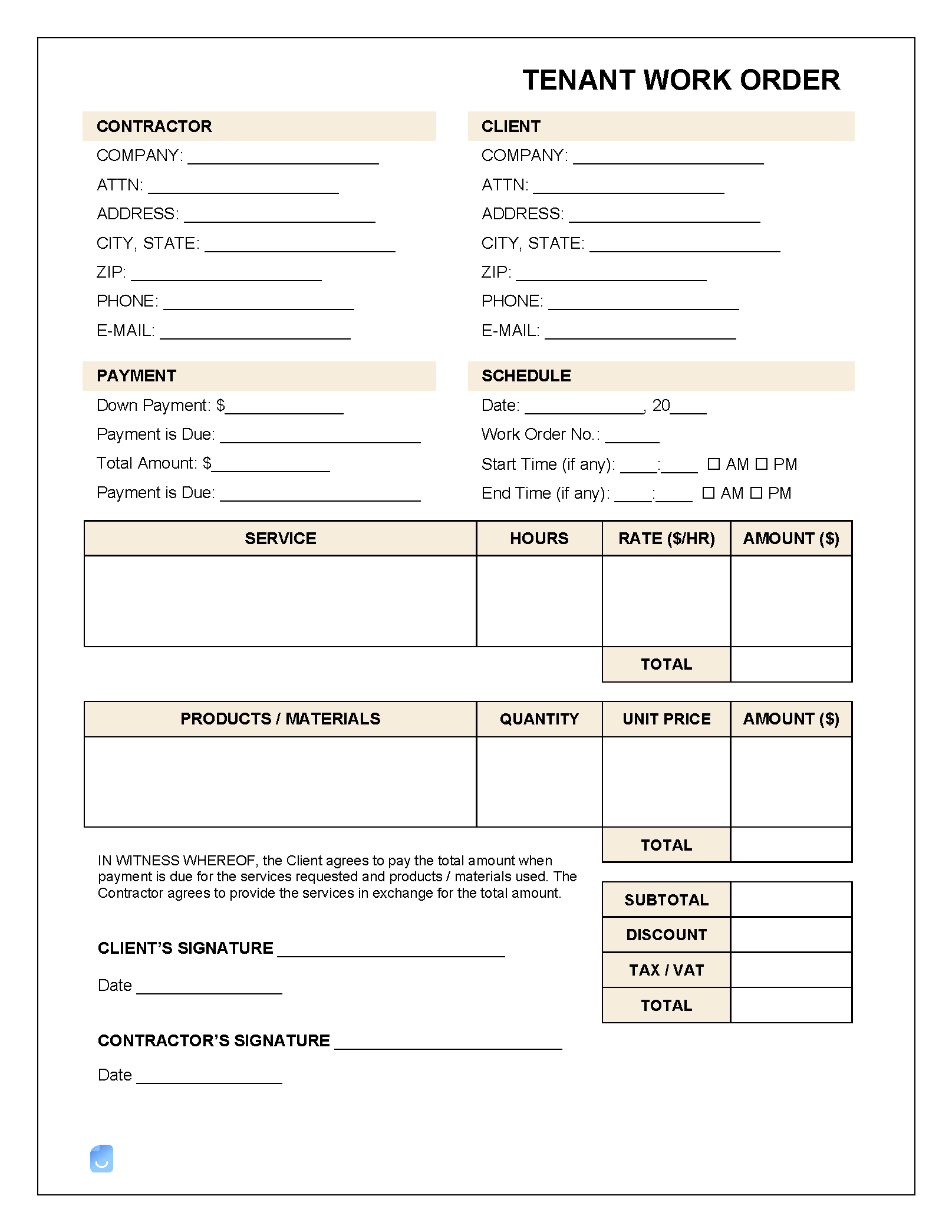 Tenant Work Order Template Invoice Maker