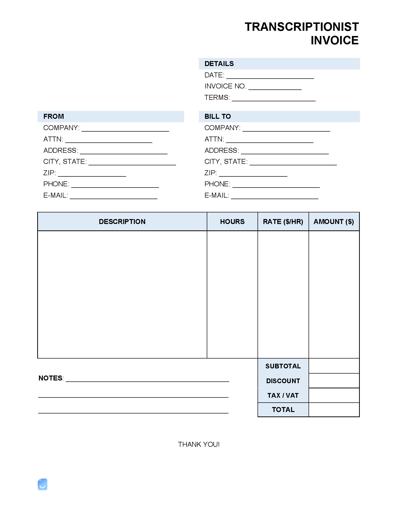 Transcriptionist Invoice Template | Invoice Maker