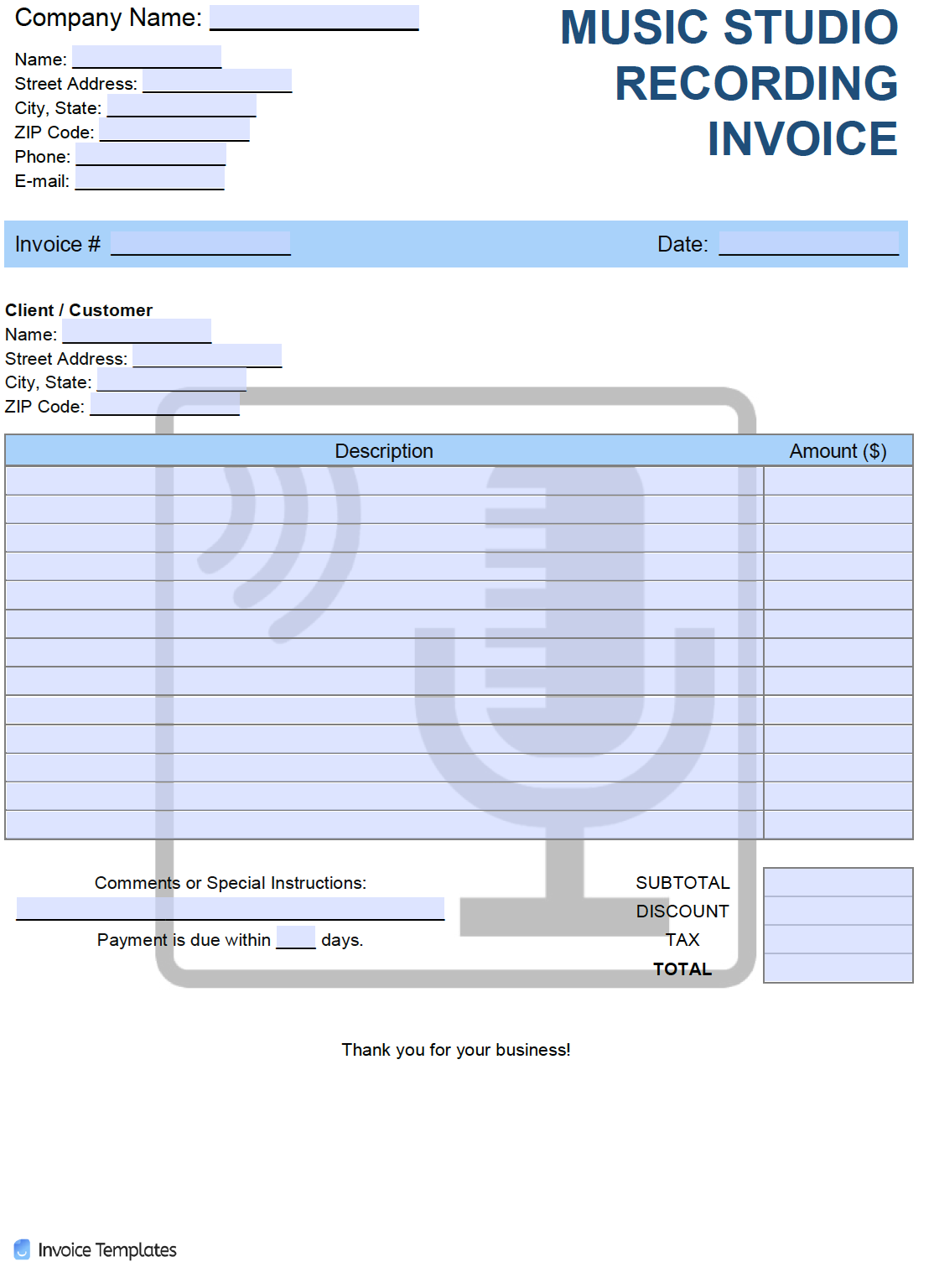 Music Recording Studio Invoice Template Invoice Generator