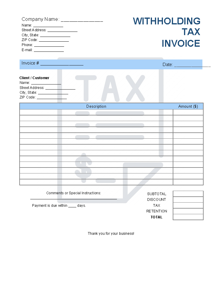 Withholding Tax Invoice Template Invoice Generator